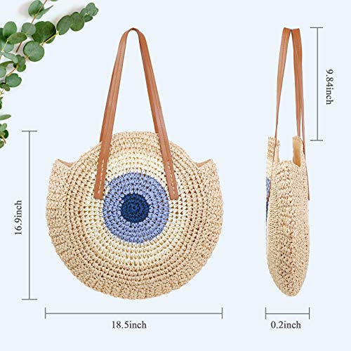 Straw Bag Round Summer Large Woven Beach Bag Purse Handle Shoulder Bag for Women Vacation Tote Handbags