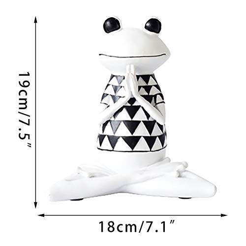 Yoga Frog Resin Statue, Smiling Frog Sitting In Meditation Black And White Check Stripe Printing For Home Desk Office Bathroom Decoration Garden Statue Indoor And Outdoor Decorative Ornaments