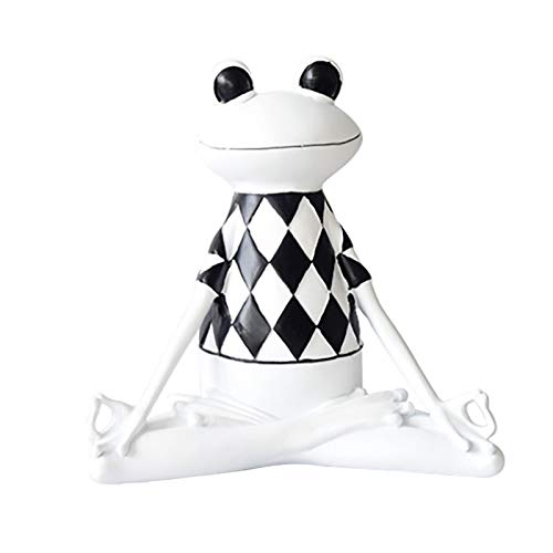 Yoga Frog Resin Statue, Smiling Frog Sitting In Meditation Black And White Check Stripe Printing For Home Desk Office Bathroom Decoration Garden Statue Indoor And Outdoor Decorative Ornaments