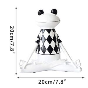 Yoga Frog Resin Statue, Smiling Frog Sitting In Meditation Black And White Check Stripe Printing For Home Desk Office Bathroom Decoration Garden Statue Indoor And Outdoor Decorative Ornaments