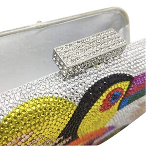 Toucan Bird Crystal Clutch Purses for Women Rhinestone Evening Bags Party Cocktail Handbag and Purse (Small,Silver)