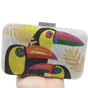 Toucan Bird Crystal Clutch Purses for Women Rhinestone Evening Bags Party Cocktail Handbag and Purse (Small,Silver)