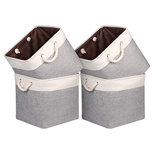 Univivi Foldable Storage Basket Fabric 13 inch Cube Storage Bins with Hard Bottom &Sturdy Handles Storage Cube for Shelf Closet Home (Grey , 4-Pack)