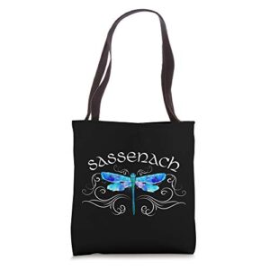 sassenach dragonfly blue art scotland scottish gaelic tote bag