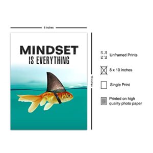 Mindset is Everything - Motivational Wall Art Poster for Home, Office - Gift for Entrepreneur, Student, Men, Teens - Inspirational Decor - Uplifting Self-Improvement Positive Quote - Shark Goldfish