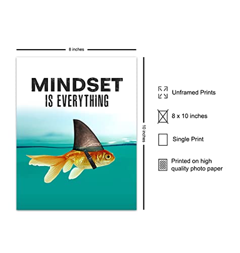 Mindset is Everything - Motivational Wall Art Poster for Home, Office - Gift for Entrepreneur, Student, Men, Teens - Inspirational Decor - Uplifting Self-Improvement Positive Quote - Shark Goldfish