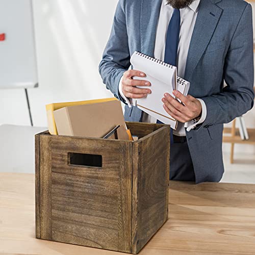 SOLLASI Wood Decorative Storage Cube Boxes with Handles, Rustic Brown Large Storage Baskets For Shelves, Stackable Cube Containers Organizing Bins for Toy, Clothes, Books, Office, 11” x 11” x 11”