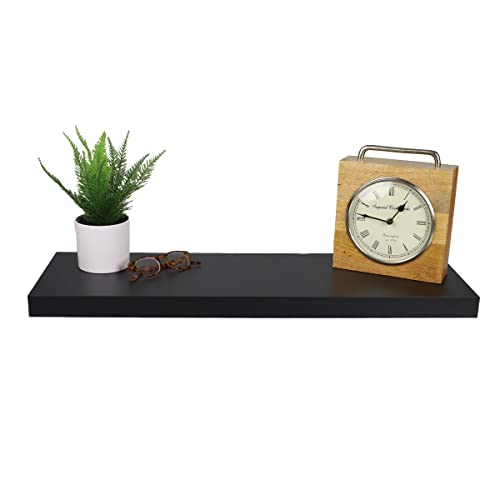 Home Basics MDF 30" Floating Wall Shelf (Black) Contemporary and Modern Shelf for Picture Frames, Sculptures, Plants, and Essentials | No Hardware Showing