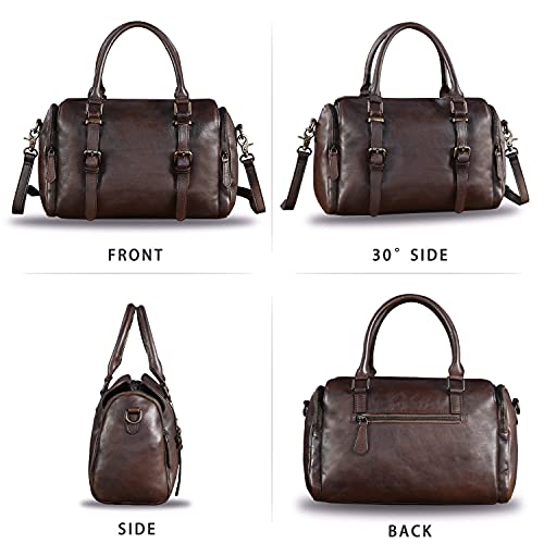 Genuine Leather Satchel Purse for Women Retro Cowhide Handmade Top Handle Handbag Designer Crossbody Bag Purse (Coffee)