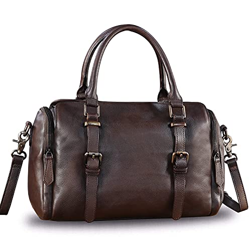 Genuine Leather Satchel Purse for Women Retro Cowhide Handmade Top Handle Handbag Designer Crossbody Bag Purse (Coffee)