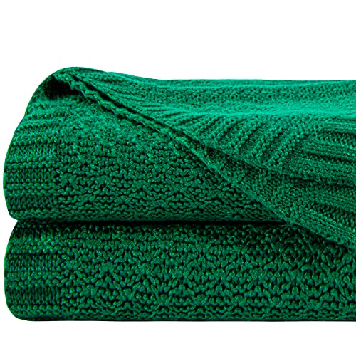 NTBAY Natural Bamboo Cable Knit Throw Blanket, 2.2 lbs Soft and Cooling Touch Bed Blanket, 51x67 Inches, Green