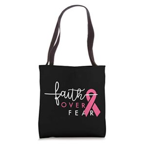 breast cancer survivor faith over fear gift for women tote bag