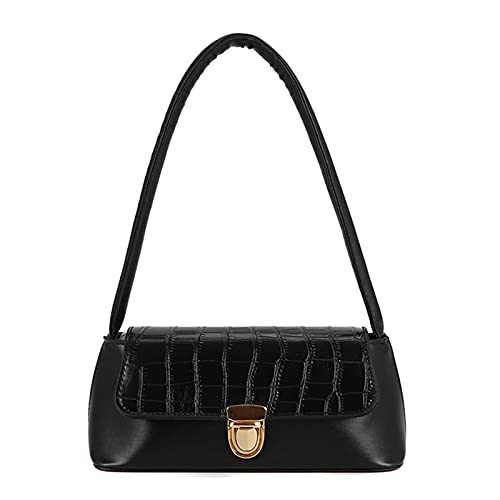 Women Small Shoulder Handbags Retro Clutch Purse Crocodile Pattern Tote Hobo Bag, Black