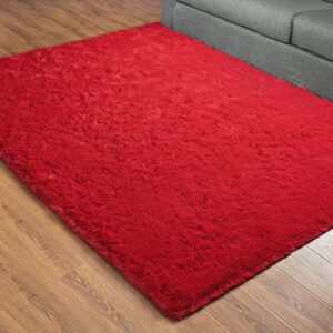 detum soft red bedroom area rugs 3′ x 5′ fluffy fur rug for living room kids room nursery room shag plush floor carpet indoor non-slip mat modern home decor, 3×5 ft, red