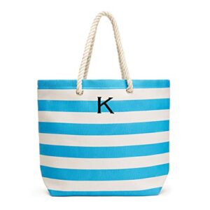 weddingstar personalized extra-large cabana stripe canvas fabric tote bag – sky blue