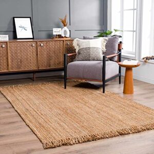 Hauteloom Moncton Sea Grass Jute Rug - Natural Fiber Sisal Area Rug - Natural Fringe Tassel - Rattan Wicker Look Carpet - Brown - 6' x 9'