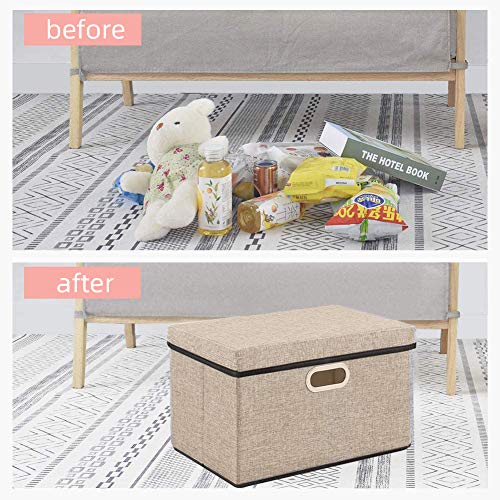 Foldable Fabric Storage Bins with Lids [3-Pack]with Removable Lid and Handles Fashionable Decorative Collapsible Linen Organizer Box Used For Clothes Toys Books CDS Home Closet Bedroom Office