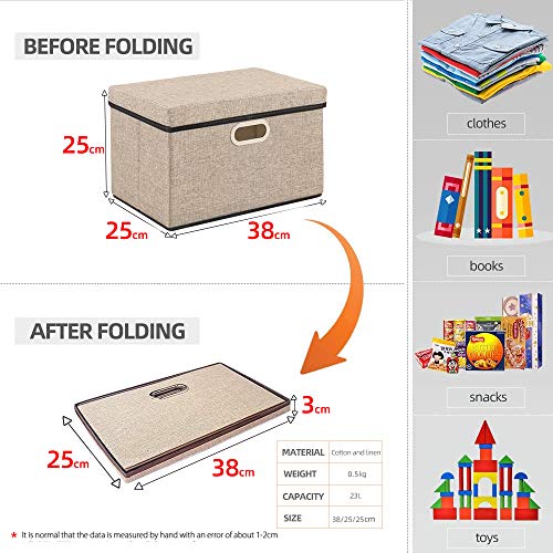 Foldable Fabric Storage Bins with Lids [3-Pack]with Removable Lid and Handles Fashionable Decorative Collapsible Linen Organizer Box Used For Clothes Toys Books CDS Home Closet Bedroom Office