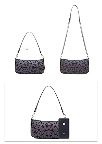 Women Luminous Small Shoulder bag Mini Geometric Small Clutch Crossbody Bag (Black)