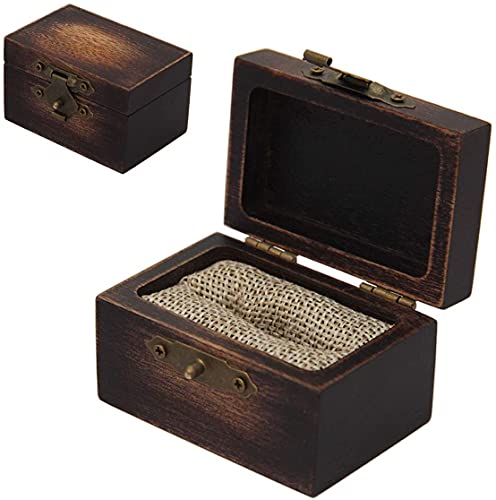 DSHOM Rustic Wooden Engagement Ring Box, Solid Wood Ring Box for Proposal Wedding Ring Storage