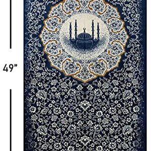 Modefa Turkish Islamic Prayer Rug - Lightweight Velvet Praying Mat - Traditional Muslim Janamaz Sajada - Plush Praying Carpet for Men & Women - Ramadan or Eid Gift - Floral MSQ (Blue)