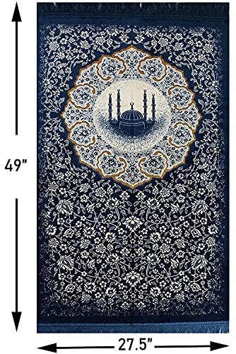 Modefa Turkish Islamic Prayer Rug - Lightweight Velvet Praying Mat - Traditional Muslim Janamaz Sajada - Plush Praying Carpet for Men & Women - Ramadan or Eid Gift - Floral MSQ (Blue)