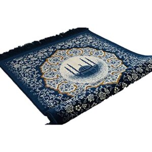 Modefa Turkish Islamic Prayer Rug - Lightweight Velvet Praying Mat - Traditional Muslim Janamaz Sajada - Plush Praying Carpet for Men & Women - Ramadan or Eid Gift - Floral MSQ (Blue)