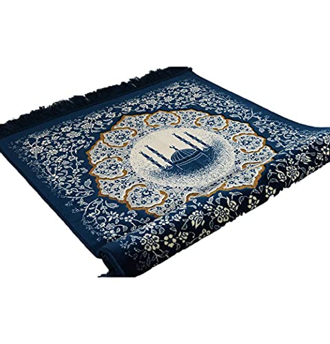 Modefa Turkish Islamic Prayer Rug - Lightweight Velvet Praying Mat - Traditional Muslim Janamaz Sajada - Plush Praying Carpet for Men & Women - Ramadan or Eid Gift - Floral MSQ (Blue)