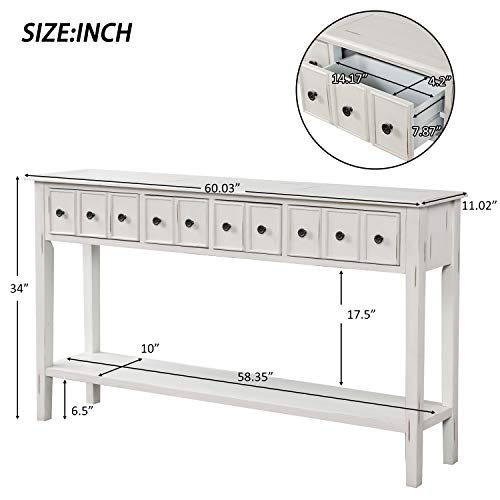 Merax Sofa Table Long Console Table with Drawers and Shelf for Entryway Easy Assembly Hall Table,Antique White