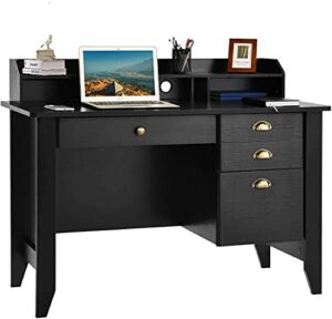 catrimown computer desk with drawers and hutch, executive desk teens study student desk writing home office desks for bedroom small spaces wood furniture, vintage style black