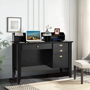 Catrimown Computer Desk with Drawers and Hutch, Executive Desk Teens Study Student Desk Writing Home Office Desks for Bedroom Small Spaces Wood Furniture, Vintage Style Black