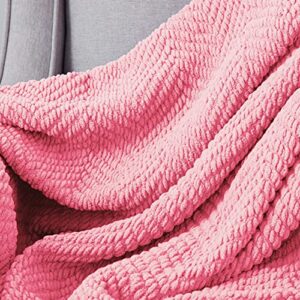 Bytide Throw Blanket for Couch Soft Knitted Textured Couch Cover Pink Tweed Blanket with Fringe Tassel for Home Décor Bed Sofa Chair, 50" x 60", Strawberry Ice