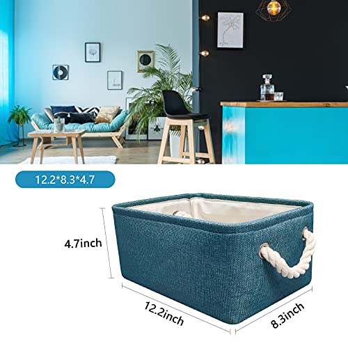 Protecu Storage Bins - Storage Baskets for Organizing with Cotton Rope Handles | Fabric Baskets for Gifts Empty for Home Office Toys Kids Room Clothes Closet Shelves(Blue, 12.2x8.3x4.7inch)