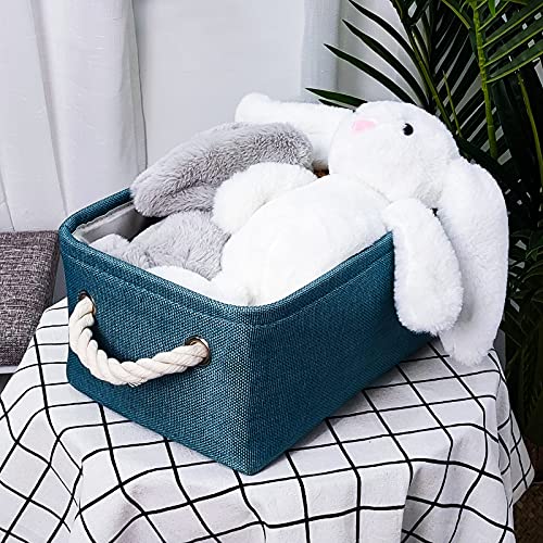 Protecu Storage Bins - Storage Baskets for Organizing with Cotton Rope Handles | Fabric Baskets for Gifts Empty for Home Office Toys Kids Room Clothes Closet Shelves(Blue, 12.2x8.3x4.7inch)