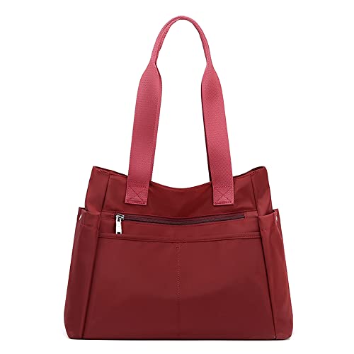 YANAIER Women Zippered Tote Bags Large Top Handle Satchel Handbags Waterproof Nylon Bag for Daily Travel Work Shopping Burgundy