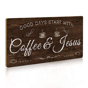 putuo decor coffee sign, kitchen coffee bar decor, 12 x 6 hanging plaque, gifts for coffee lover (good days start with coffee & jesus)