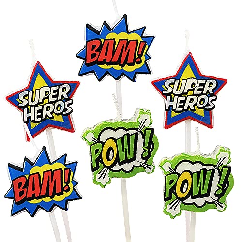 ArtCreativity Superhero Pick Candles, Set of 6, Super Hero Themed Birthday Cake Candles, Birthday Party Supplies and Decorations, Cake Topper, Cupcake Topper