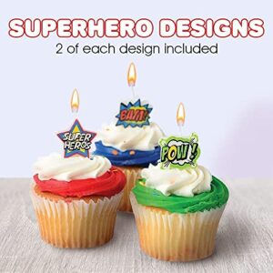 ArtCreativity Superhero Pick Candles, Set of 6, Super Hero Themed Birthday Cake Candles, Birthday Party Supplies and Decorations, Cake Topper, Cupcake Topper