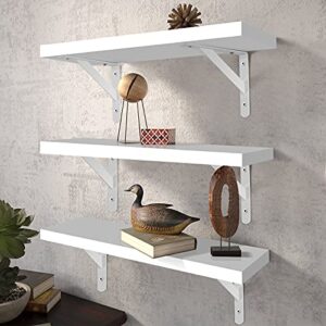 mobpmo floating shelves white, wall shelf for bedroom,multifunctional display storage shelves for wall suitable for living room,bedroom,bathroom,kitchen, set of 3