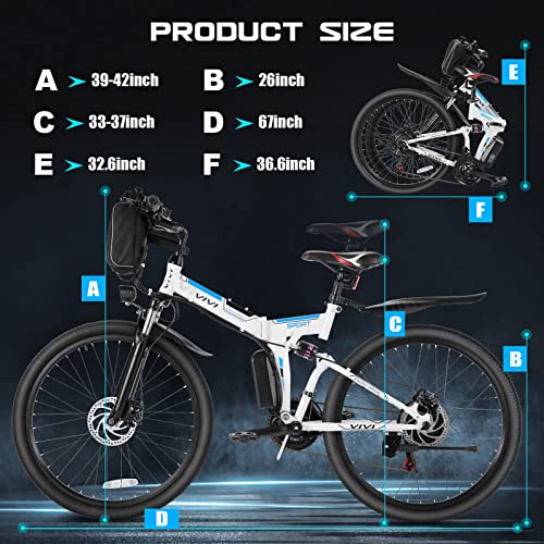 Vivi Electric Bike for Adults Foldable 500W Electric Mountain Bike 26'' Ebike 20MPH Adult Electric Bicycles with 48V Removable Battery, Up to 50 Miles, Shimano 21 Speed, Dual Shock Absorber