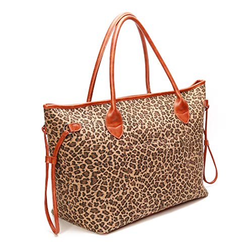 Large Tote Handbag Leopard Canvas Tote Purse Brown Cheetah Print Beach Bags with Pockets leopard Print Gifts for Women (Cheetah) (L)