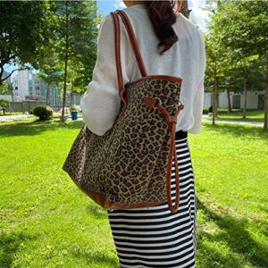 Large Tote Handbag Leopard Canvas Tote Purse Brown Cheetah Print Beach Bags with Pockets leopard Print Gifts for Women (Cheetah) (L)