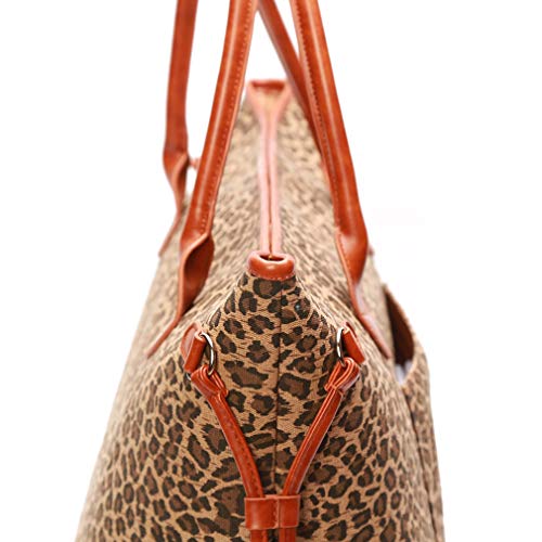 Large Tote Handbag Leopard Canvas Tote Purse Brown Cheetah Print Beach Bags with Pockets leopard Print Gifts for Women (Cheetah) (L)