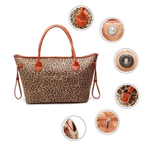 Large Tote Handbag Leopard Canvas Tote Purse Brown Cheetah Print Beach Bags with Pockets leopard Print Gifts for Women (Cheetah) (L)