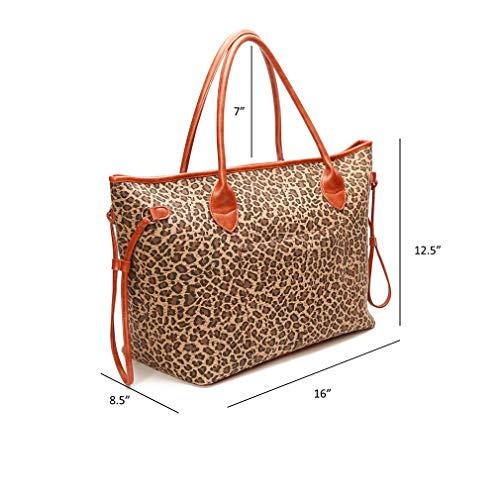 Large Tote Handbag Leopard Canvas Tote Purse Brown Cheetah Print Beach Bags with Pockets leopard Print Gifts for Women (Cheetah) (L)