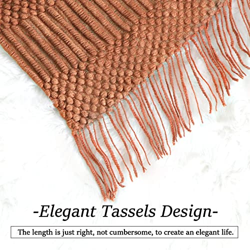 Blagic Knitted Throw Blanket for Couch Soft Farmhouse Boho Fall Throw Blanket with Tassels Home Decorative Lightweight Throw Blankets,Rust Throws for Bed/Chair/Sofa, Pineapple Textured, 50" W x 60" L