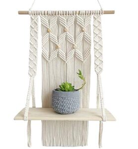 geepro boho wall decor macrame wall hanging shelf indoor window plant hanger for wall biege