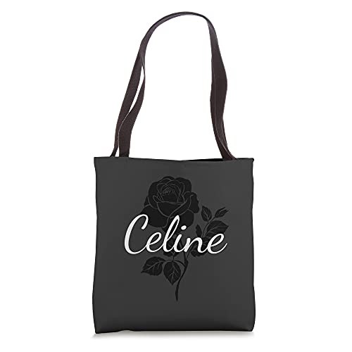 Celine - Custom Black Rose Gray Floral Personalized Tote Bag