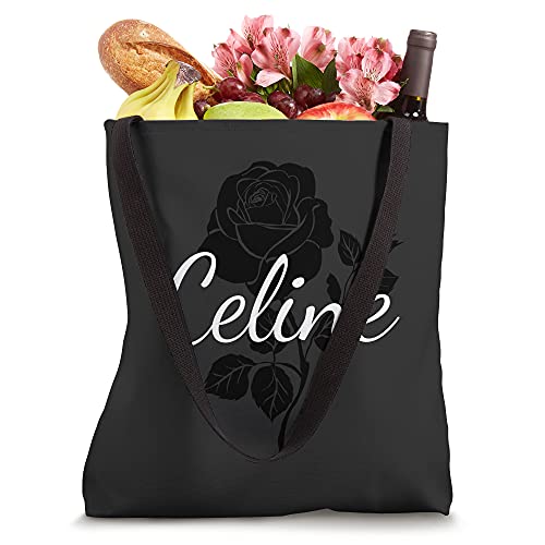 Celine - Custom Black Rose Gray Floral Personalized Tote Bag