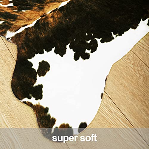 Amearea Faux Cowhide Rug, Premium Cow Print Rugs for Bedroom, Large Cow Hide Area Rug, Faux Fur Animal Hide Carpets for Livingroom, Kids Bedroom, Dining Western Decor Mat, Dark Brown 4.6x5.2 Feet